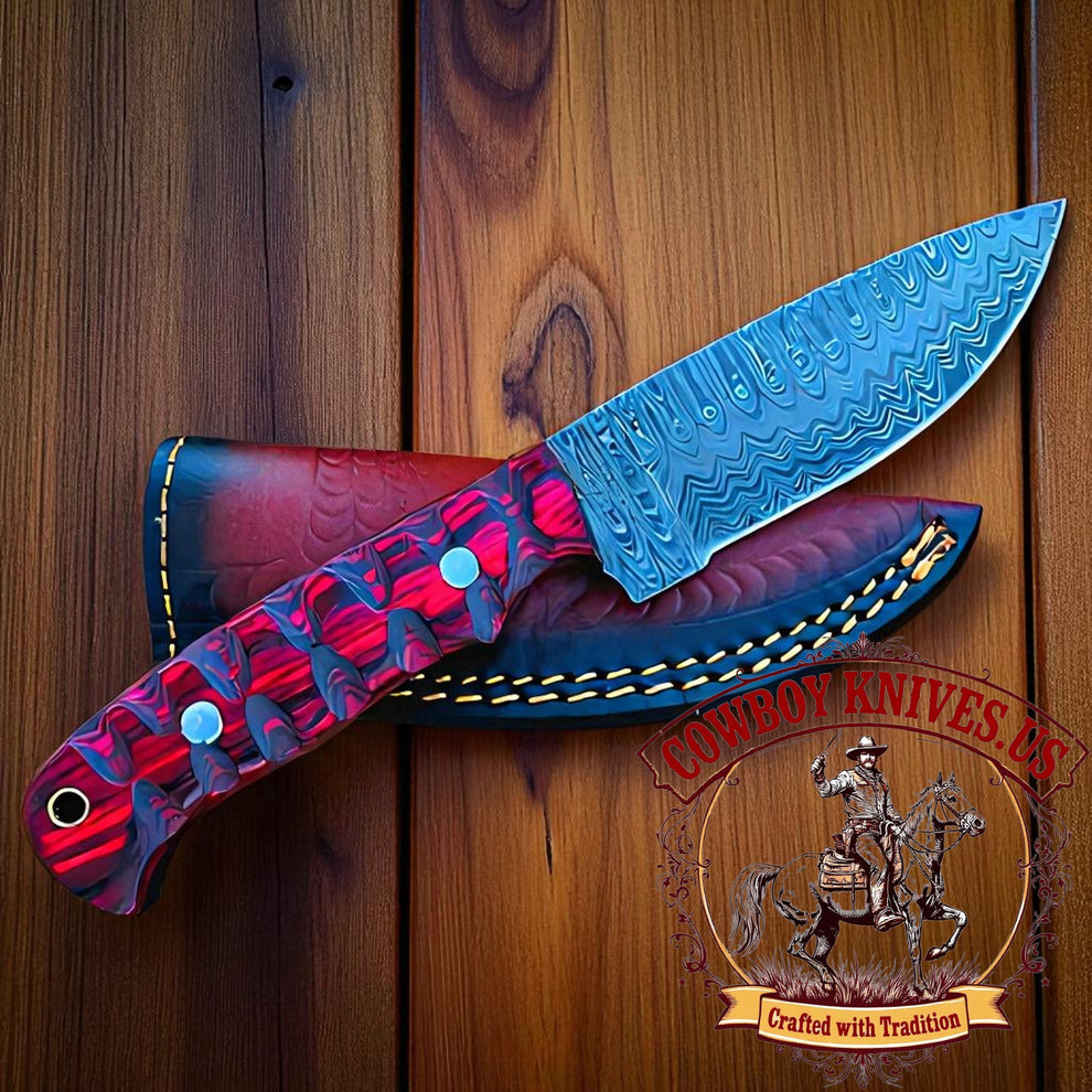 Custom Fixed Blade Knives – 3" Damascus Steel, Pakkawood – Authentic ...