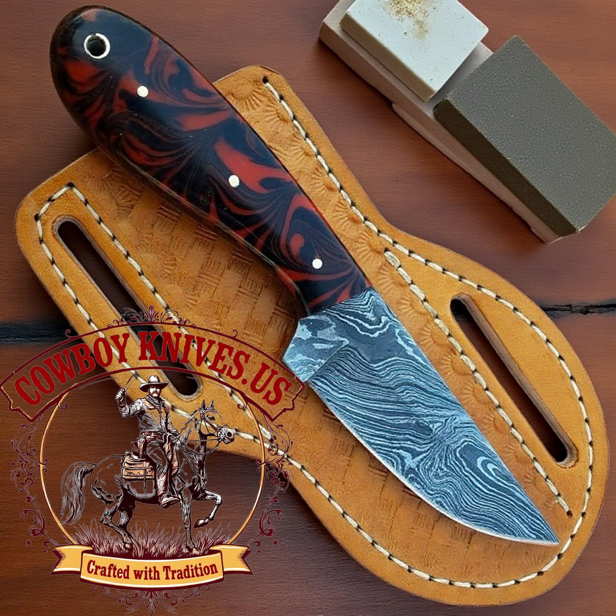 Cowboy Blade – 3" Damascus Steel, Epoxy Resin Handle – Authentic Cowboy ...